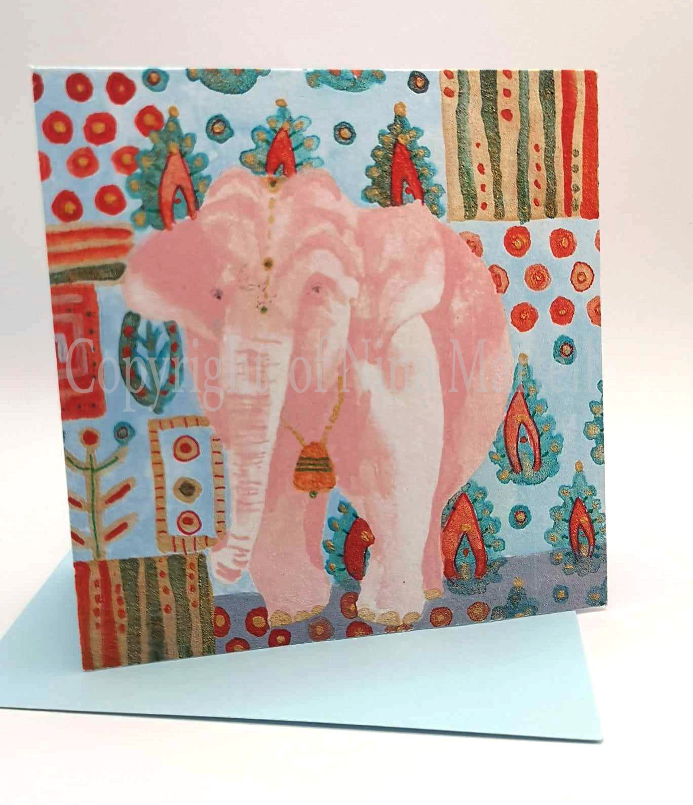 Namaste. Indian elephant . Blank Greetings Card. 5 x 5 inch. | Nina Martell